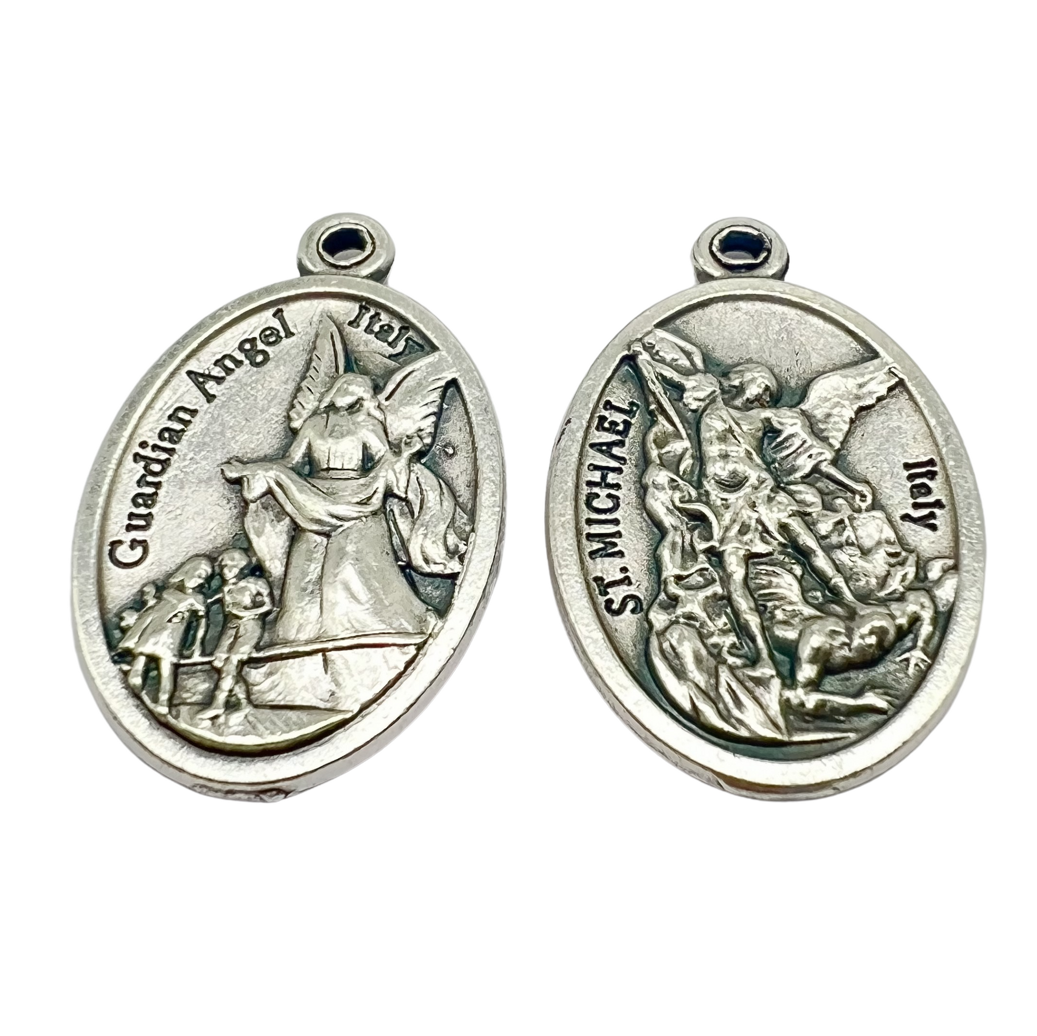 St Michael Guardian Angel Reversible Pendant 1 Silver Tone 25 Medals